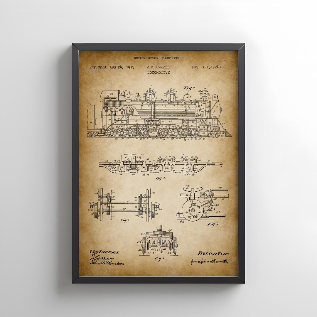 Vintage Steam Locomotive Train Engine Design From1915 From US Patent ...