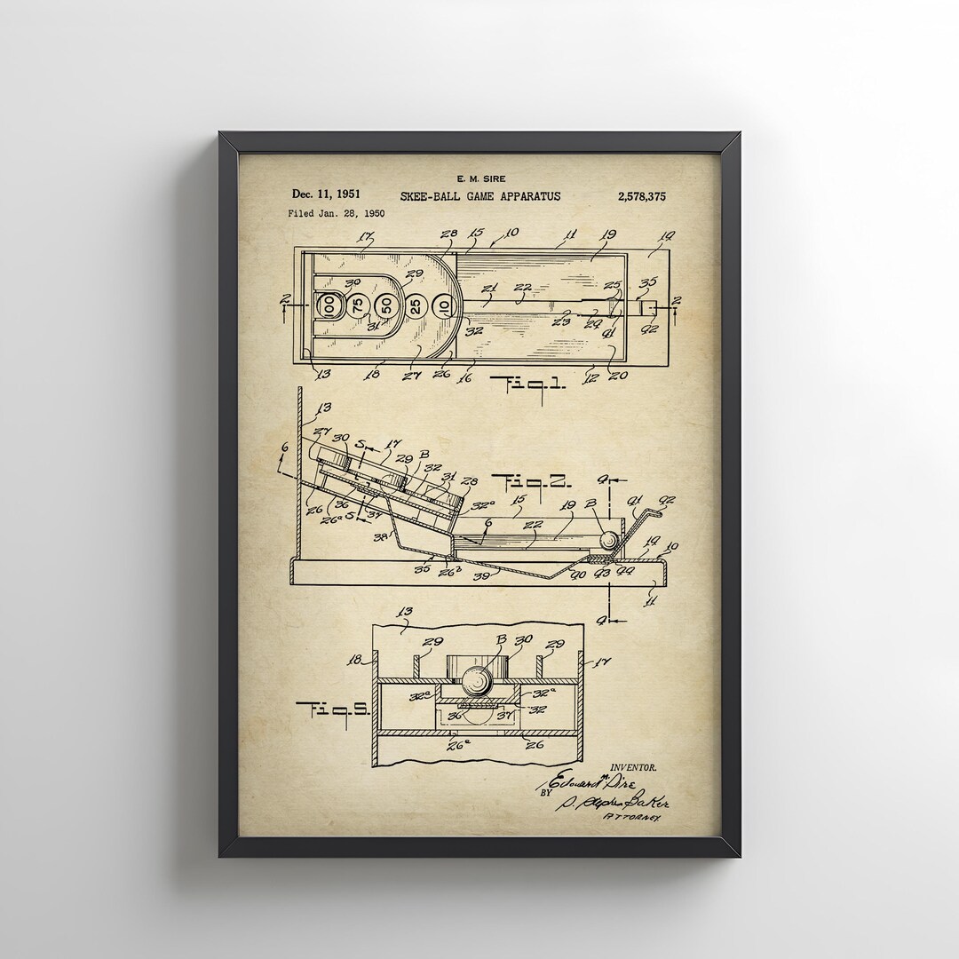 Design of Skee-ball Game Apparatus From US Patent Office. Poster Gift ...