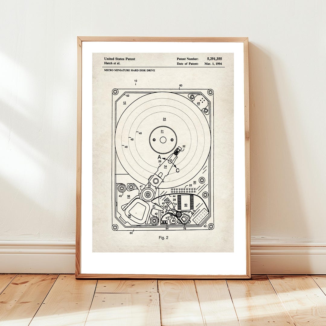Computer Hard Disk Drive Design From US Patent Office. Poster Gift IT ...