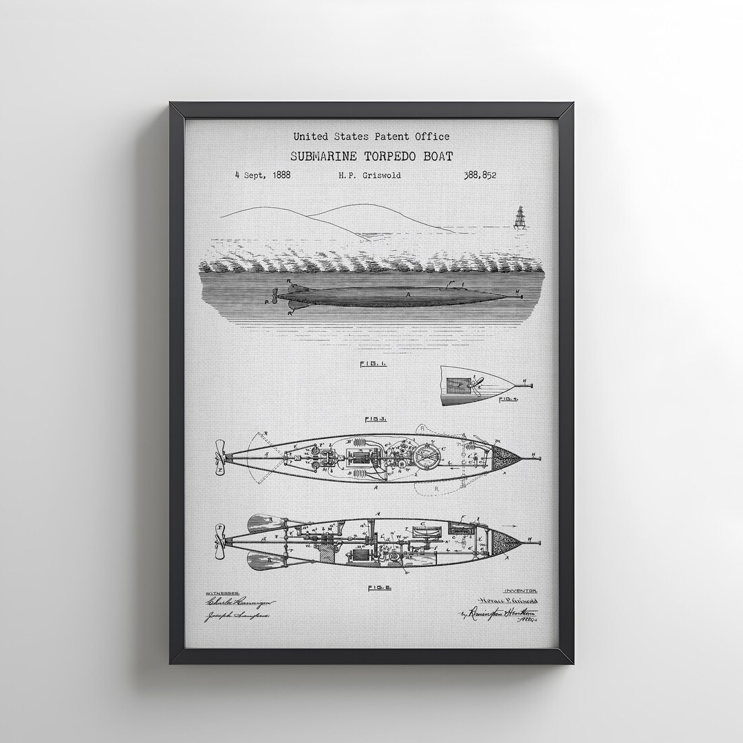 Vintage Torpedo Submarine Boat Design From 1888 From the US Patent ...