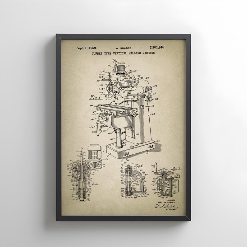 Turret Type Milling Machine Vintage Design From 1959 From the US Patent ...