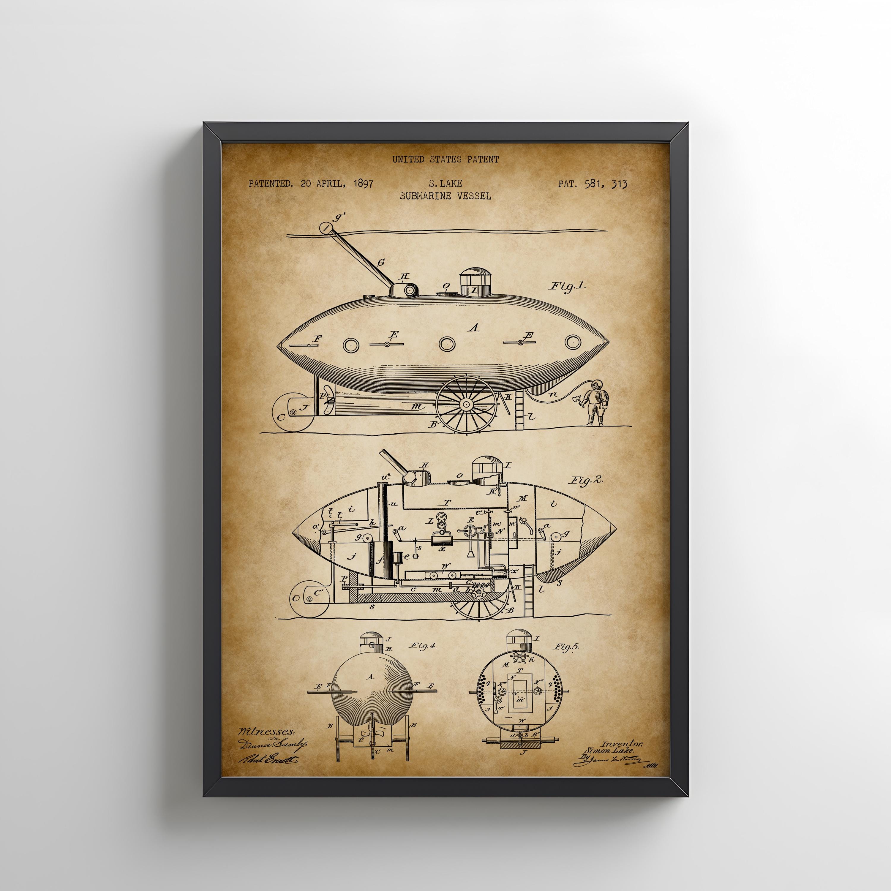 A Vintage Submarine Steampunk Design From 1897 From US Patent Office ...