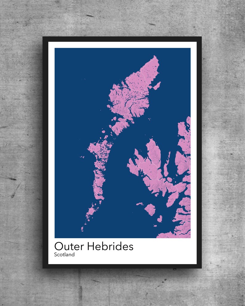 Outer Hebrides Modern Minimalist Map Print Poster. Quality Colourful ...