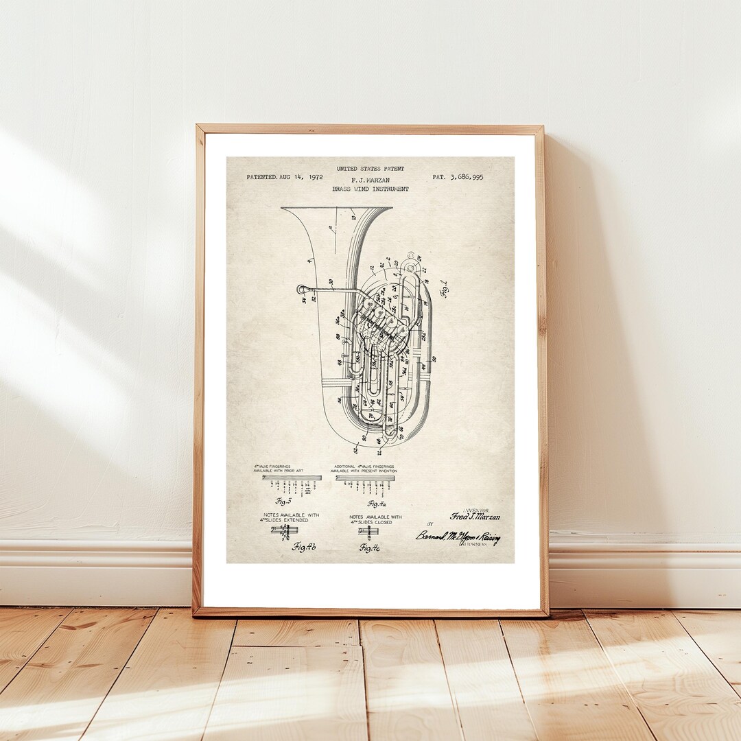 Tuba Design From US Patent Office. Poster Gift for Tuba Player, Brass ...