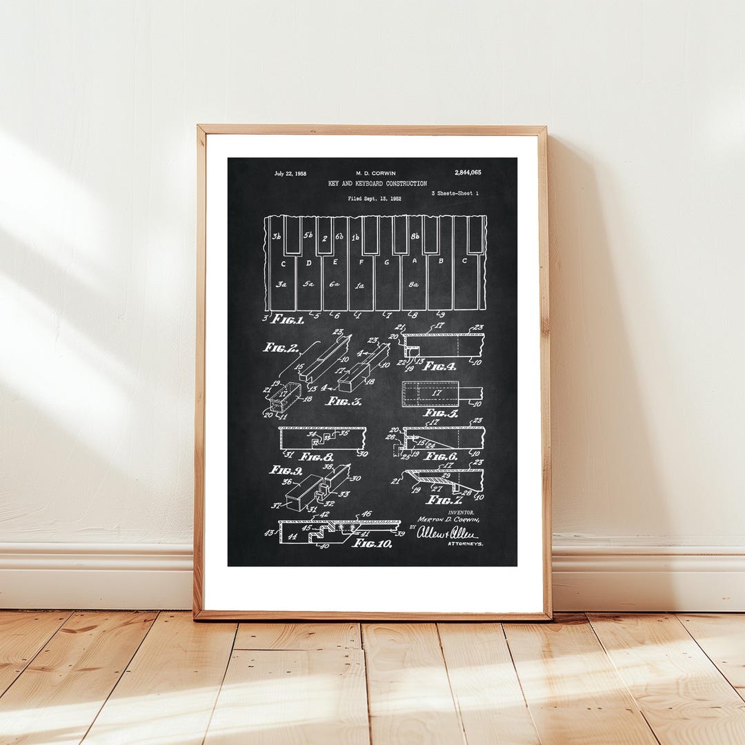 Piano Keys and Keyboard Design From US Patent Office. Poster Gift for ...