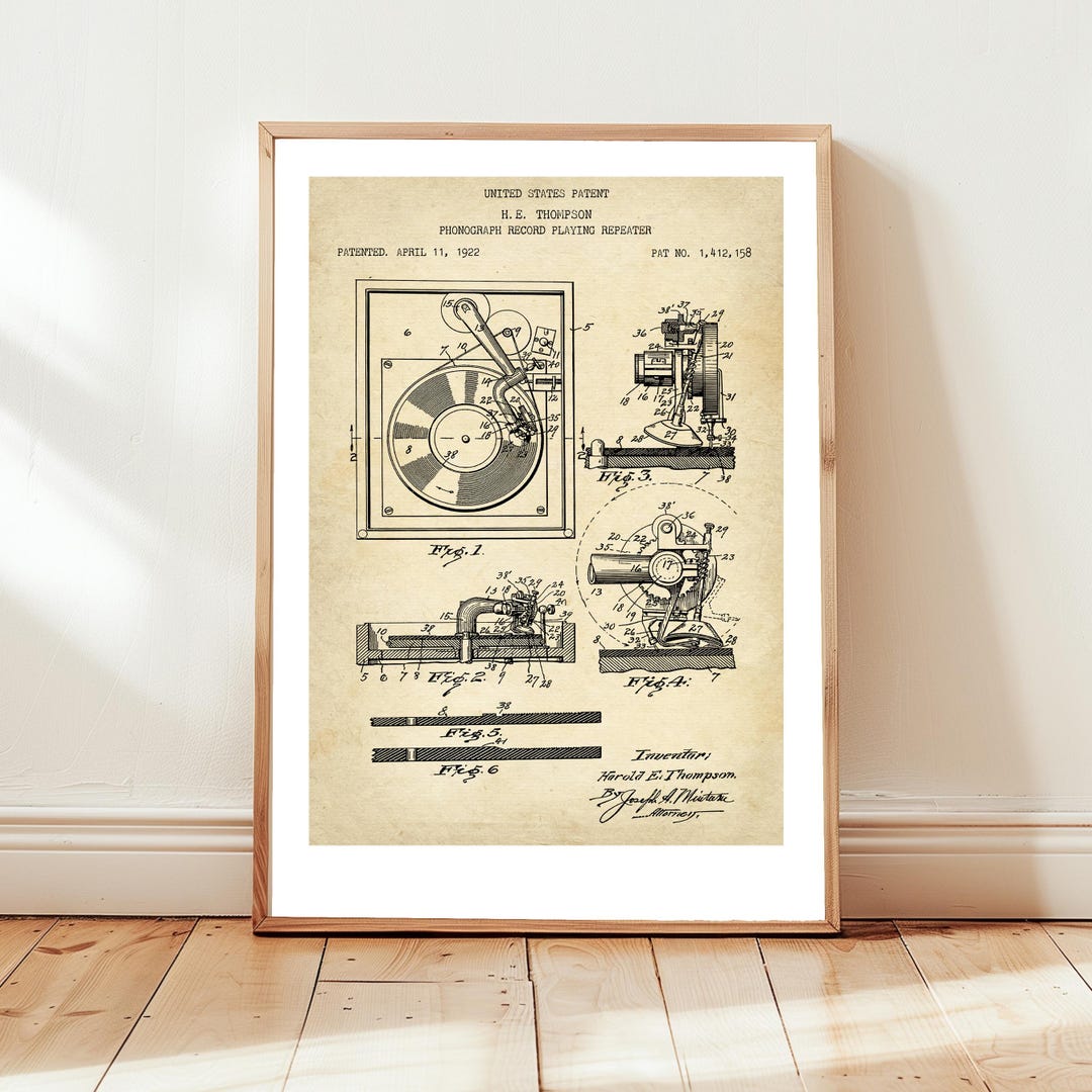 Vintage Phonograph Record Player Design From 1922 From US Patent Office ...