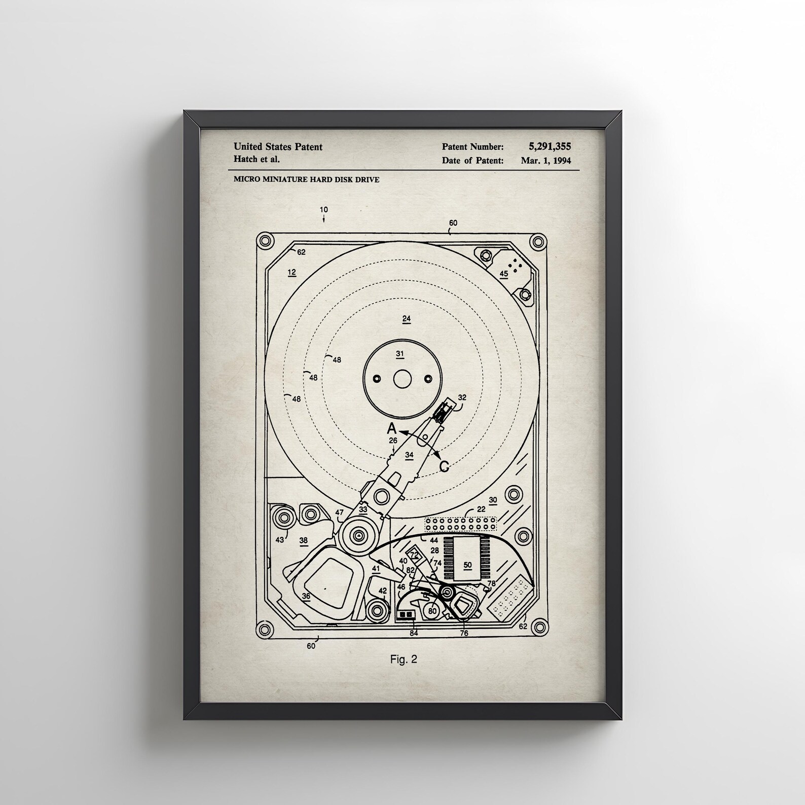 Computer Hard Disk Drive Design From US Patent Office. Poster Gift IT ...