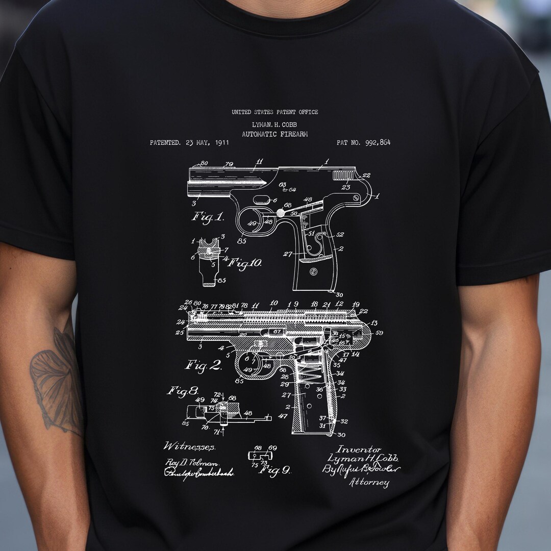 Automatic Pistol by Cobb From 1911 From US Patent Office. T-shirt Gift ...