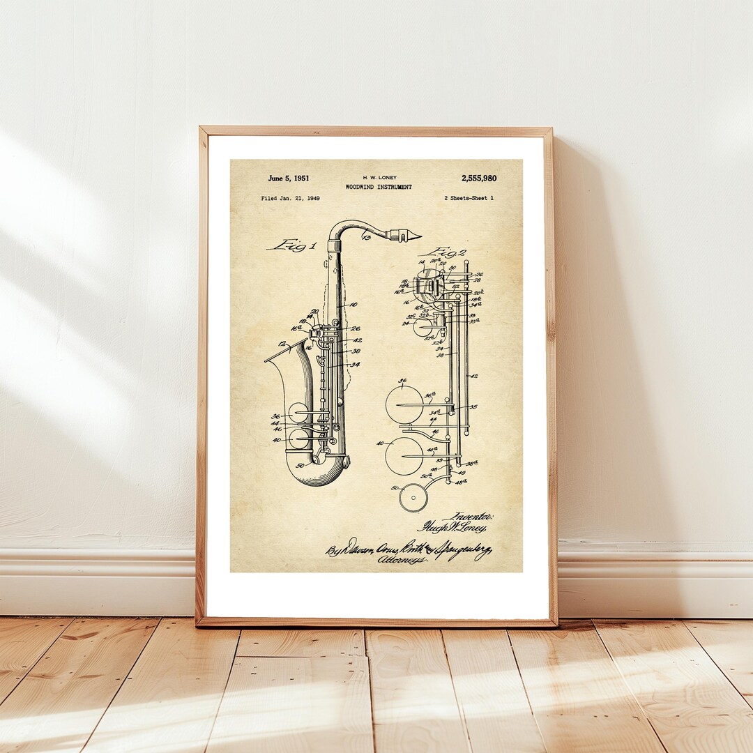 Tenor Saxophone Design From 1949 From US Patent Office. Poster Gift for ...