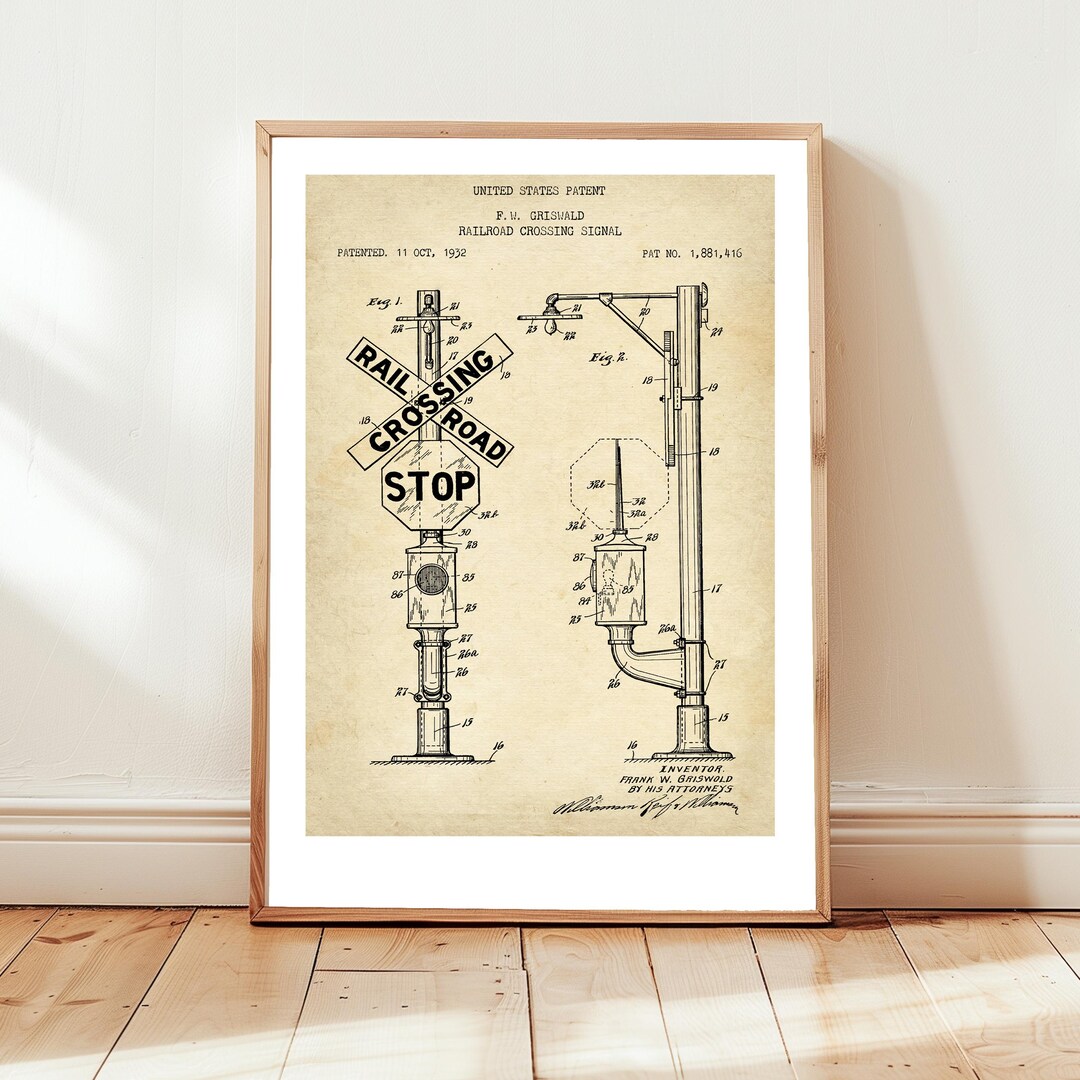 Vintage Railroad Crossing Signs Design From US Patent Office. Poster ...