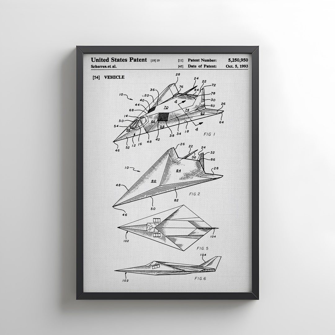 F117 Stealth Fighter Aircraft From 1993 From US Patent Office. Gift ...