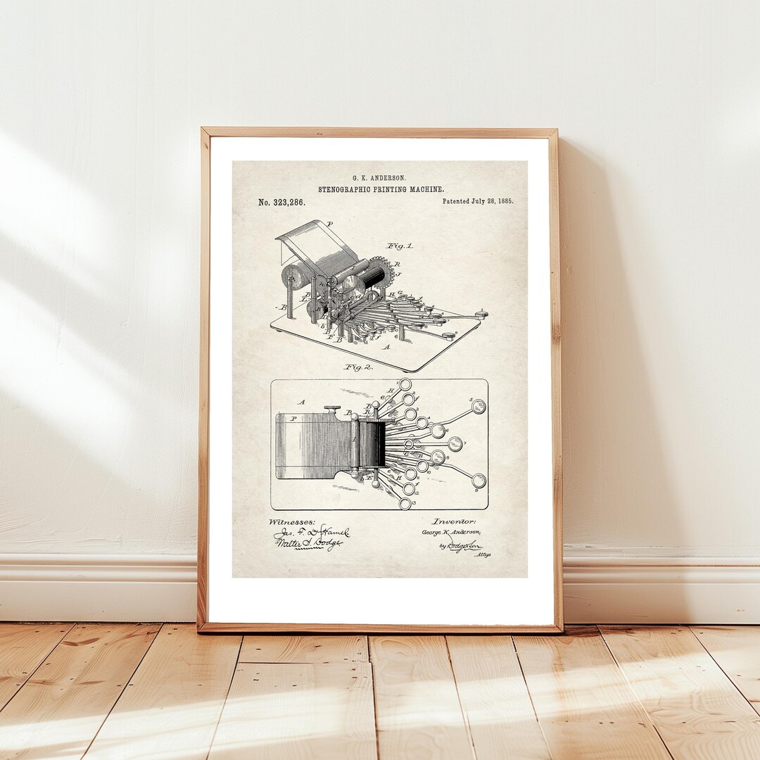 Stenography Machine From 1885 From US Patent Office. Print Gift ...