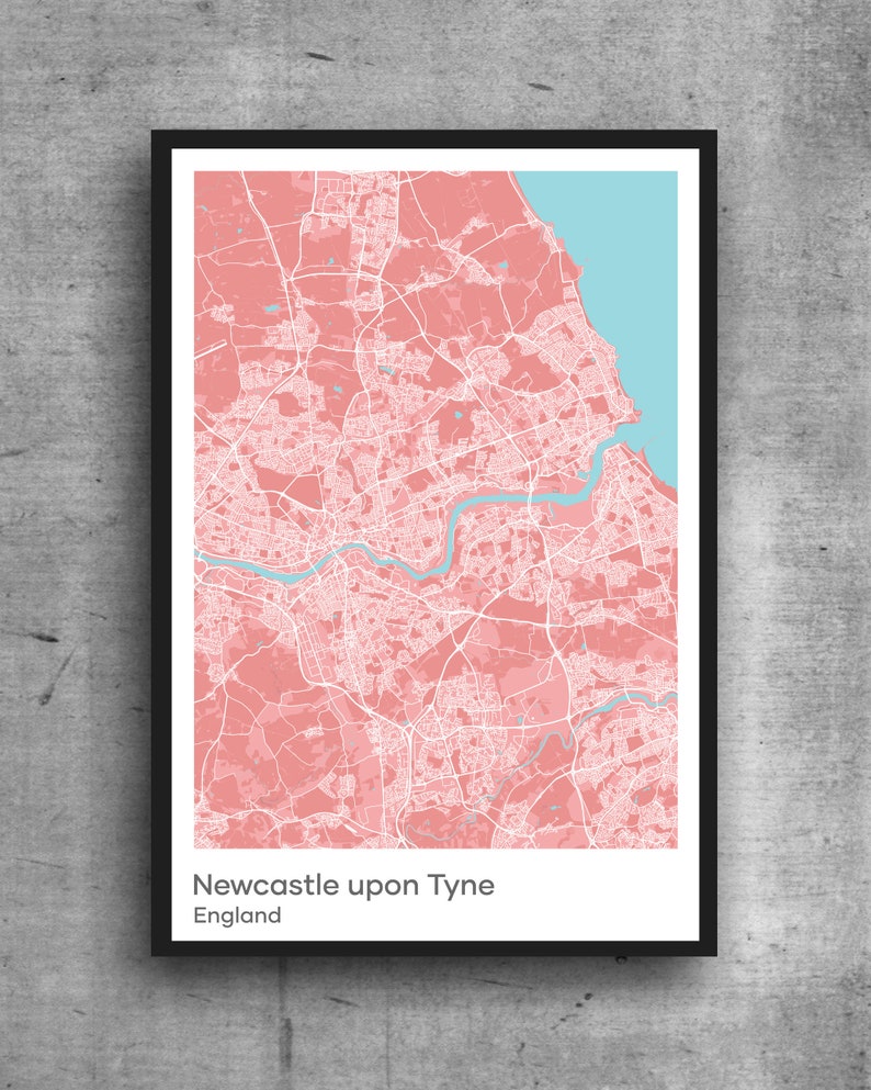 Newcastle Pink Minimalist Map Print Poster. Quality Colourful Poster of ...