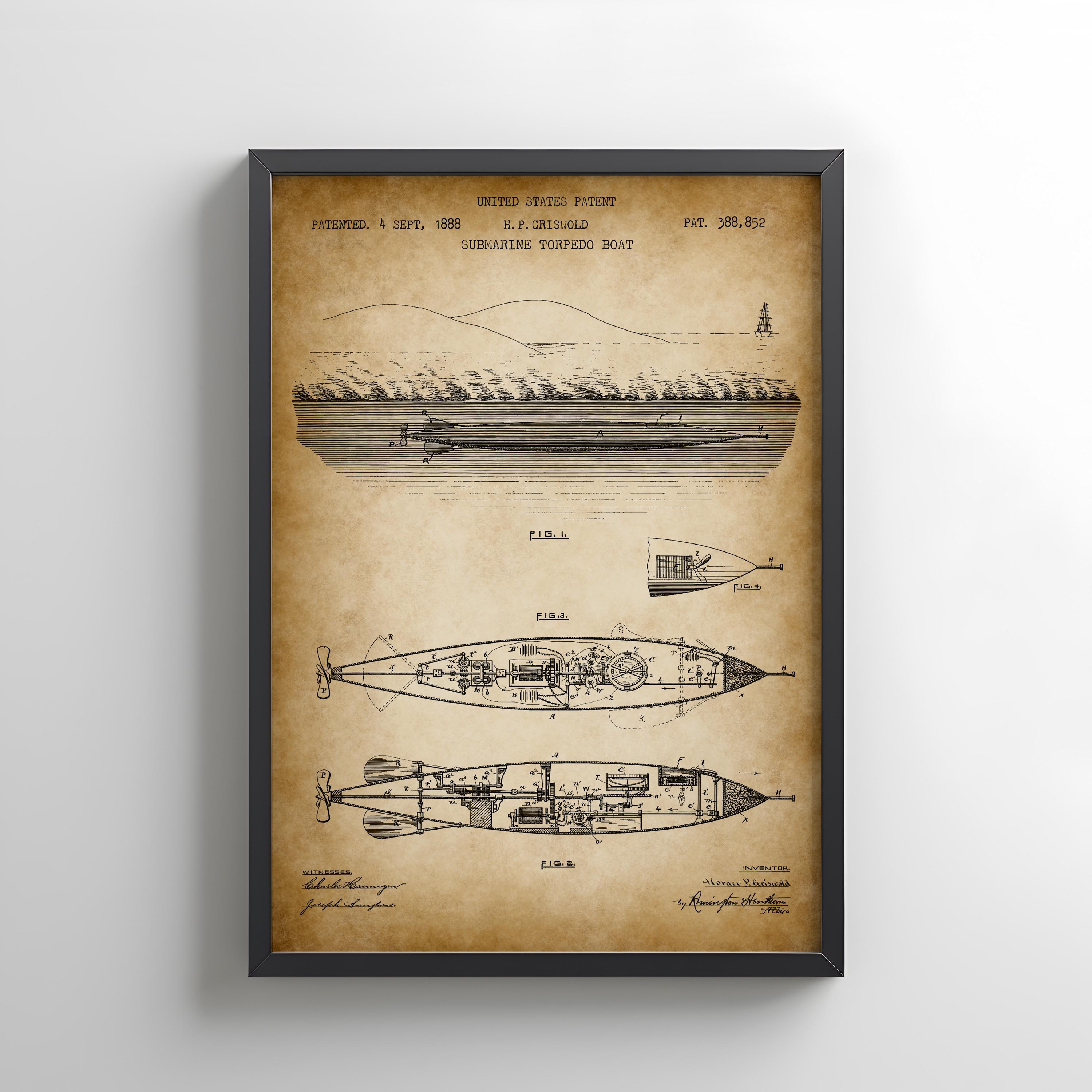 Vintage Torpedo Submarine Boat Design From 1888 From the US Patent ...