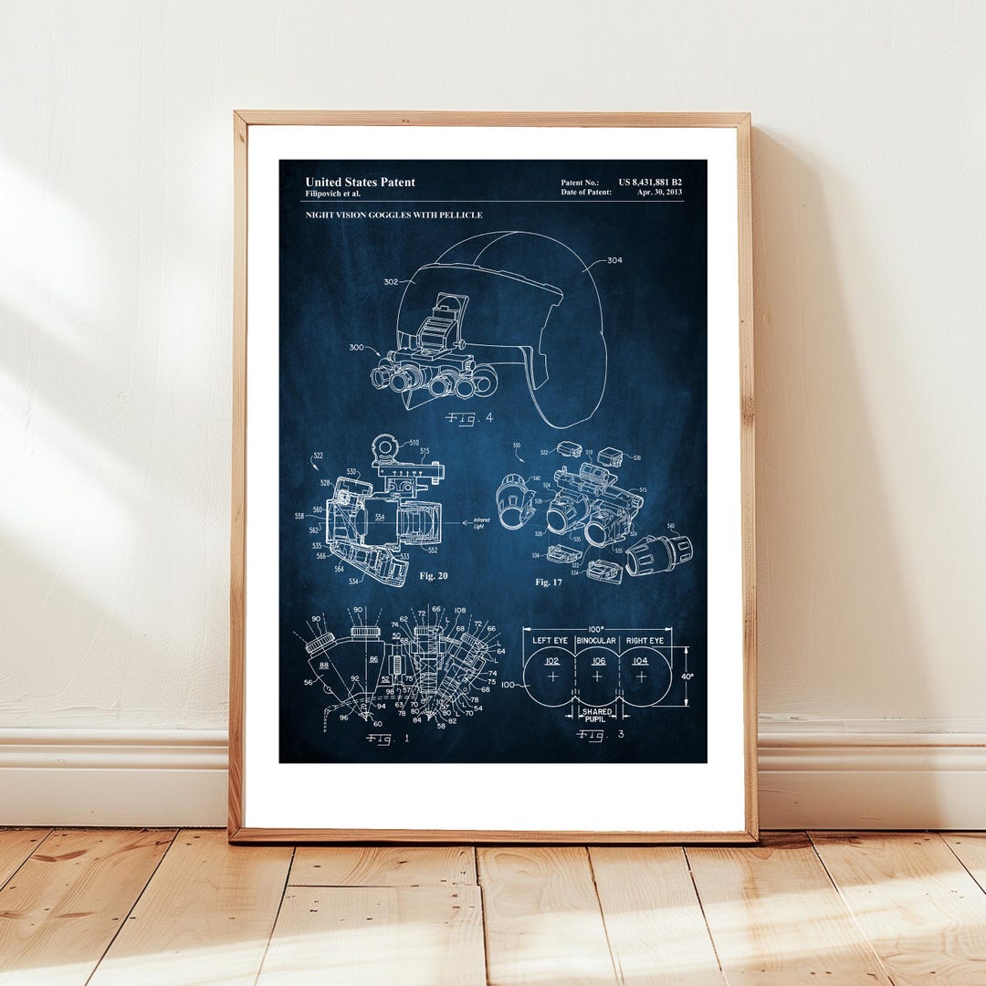 Night Vision Goggles Design by US Patent Office. Poster Gift for Law ...
