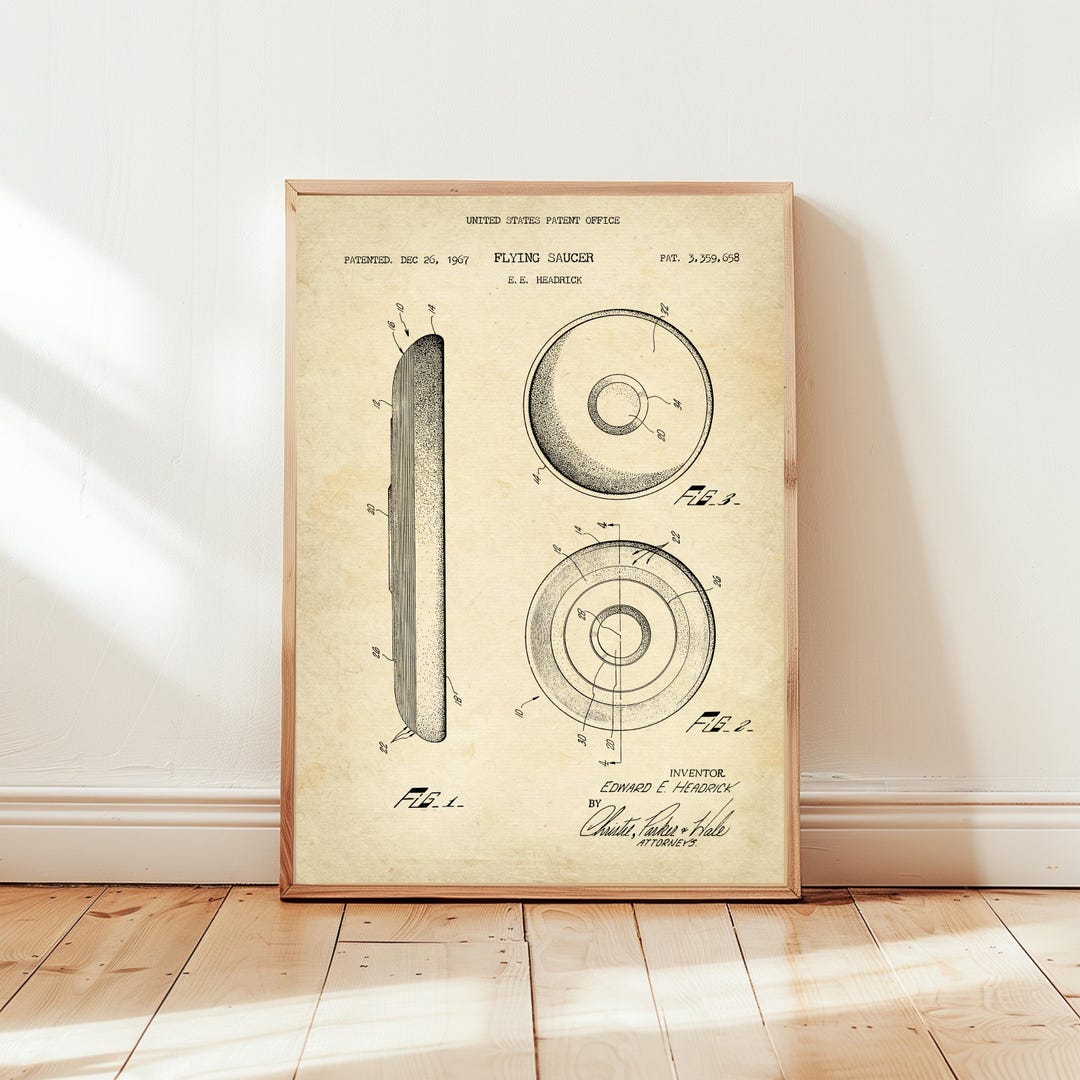 Design of Frisbee From US Patent Office. Poster Gift for Disc Golf ...