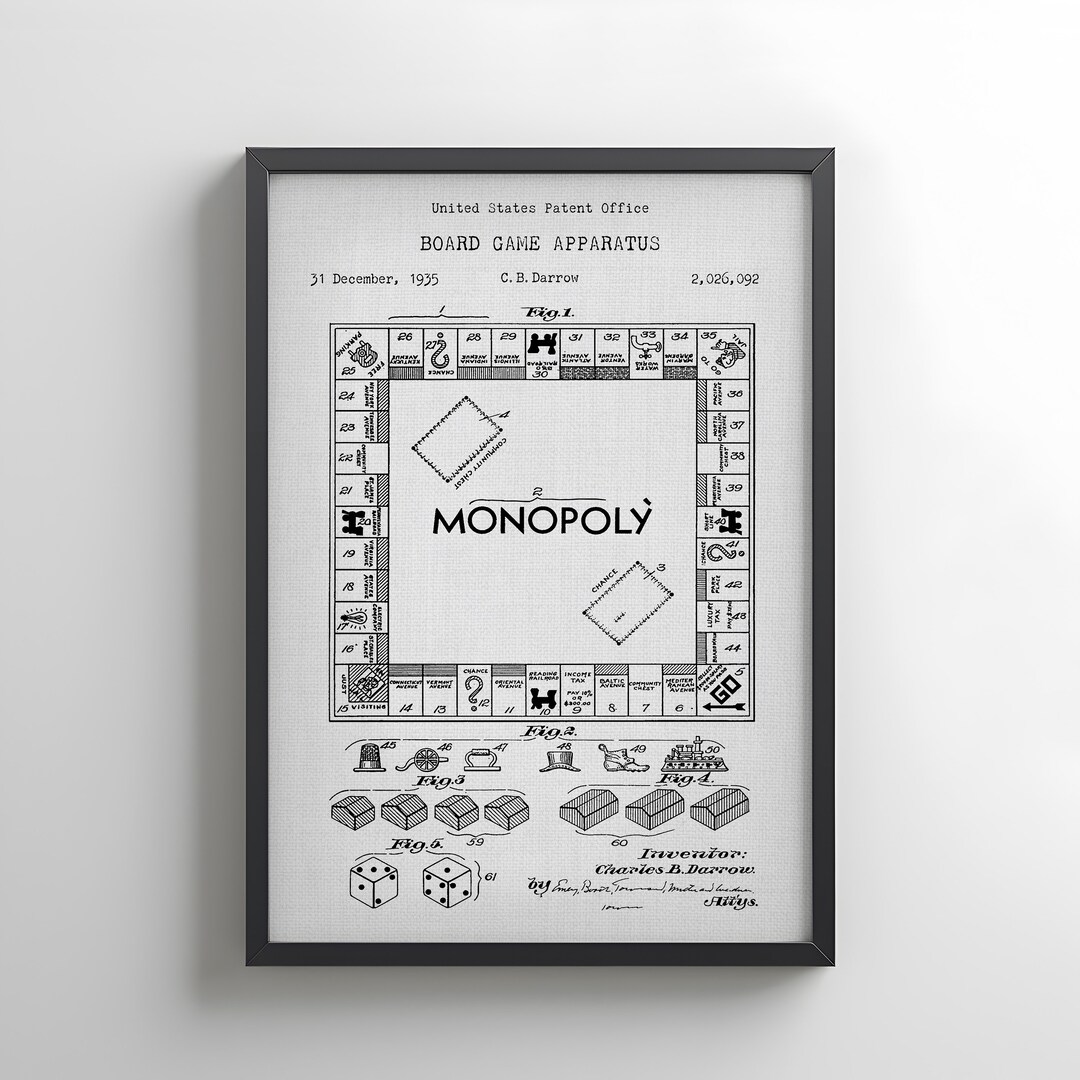 Monopoly Board Game Design From 1935 From the US Patent Office Perfect ...