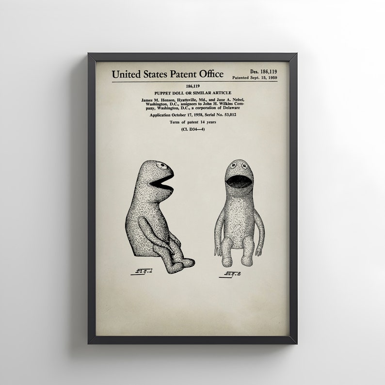 Kermit Muppet Doll by Jim Henson Patent Design From the US Patent ...