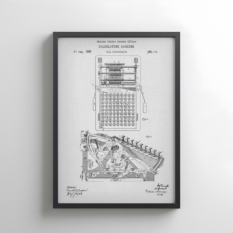 Vintage Burroughs Calculating Machine Design From 1888 From the US ...
