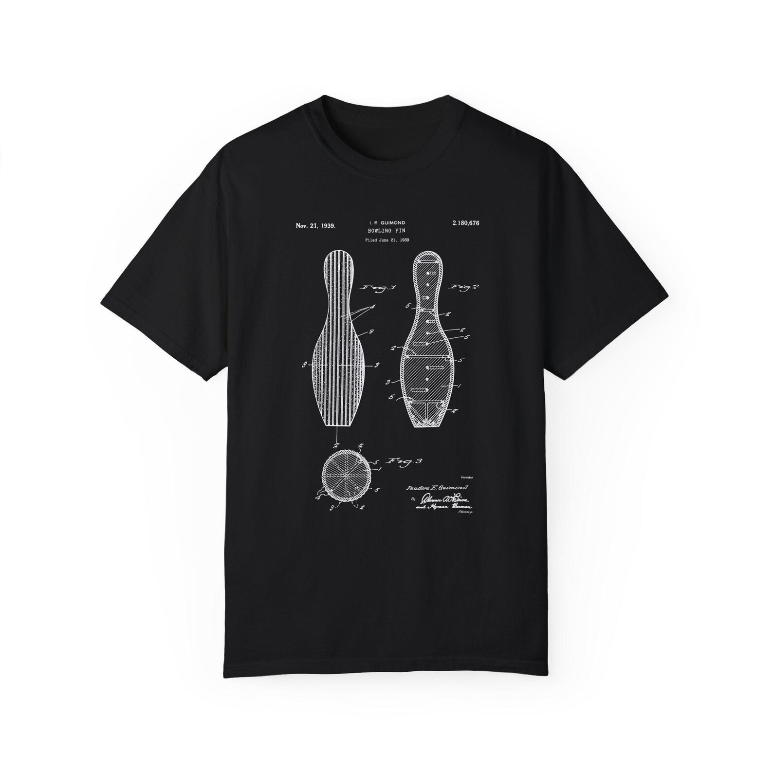 Bowling Pins Design From 1939 From US Patent Office. T-shirt Gift for ...