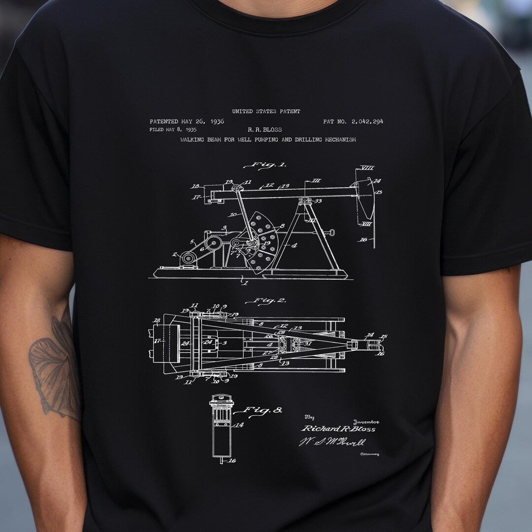 Old Oil Well Pump Beam Design From US Patent Office. T-shirt Gift Oil ...