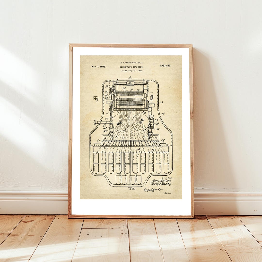 Stenography Machine Design From US Patent Office. Print Gift ...