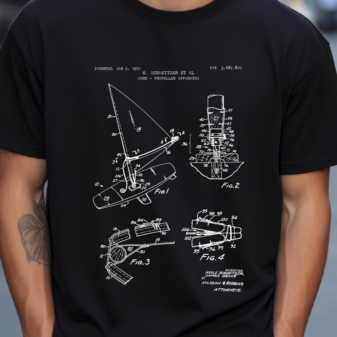 First Windsurfing Board Design From 1970 From US Patent Office. T-shirt ...