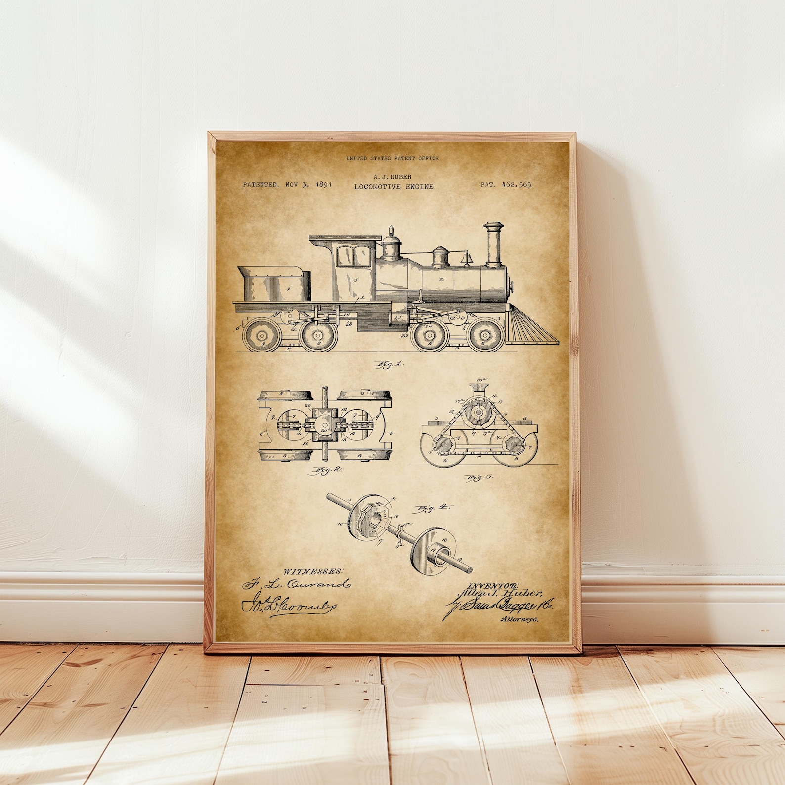 Vintage Steam Locomotive Train Engine Design From1891 From US Patent ...
