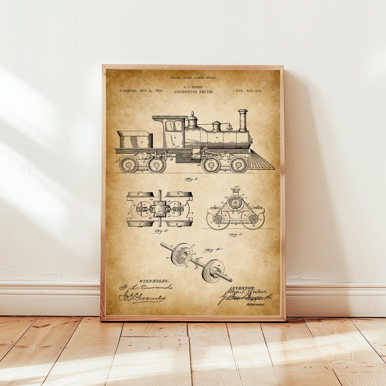 Vintage Steam Locomotive Train Engine Design From1891 From US Patent ...