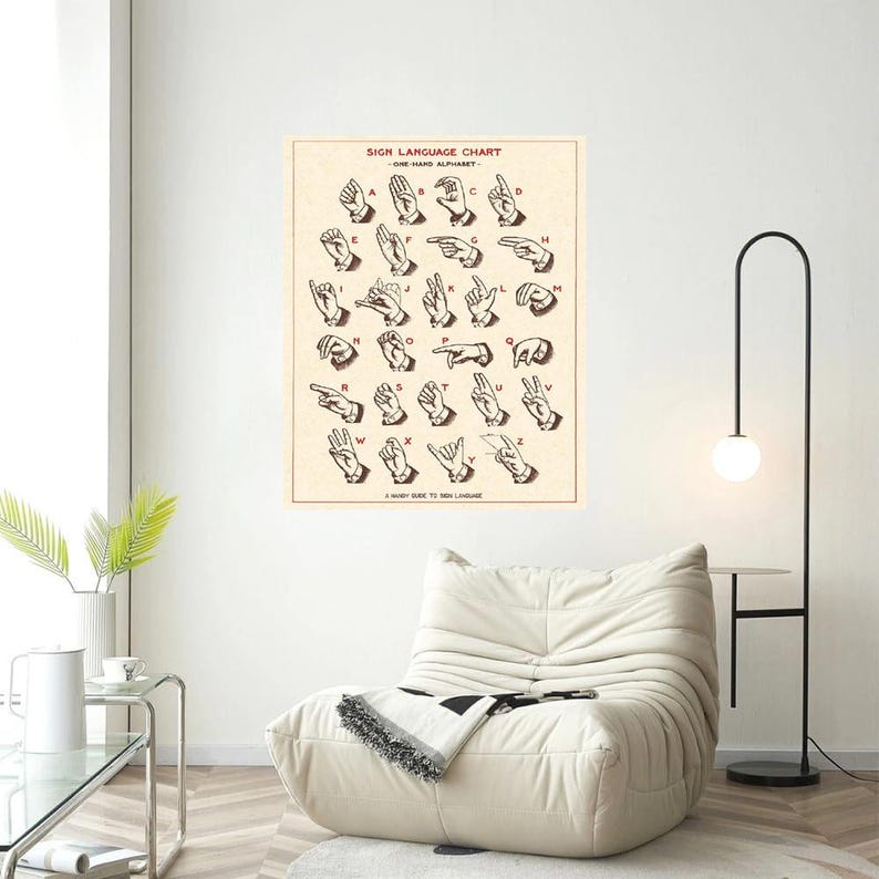 Sign Language Alphabet Chart Vintage Style Poster No Framed - Etsy