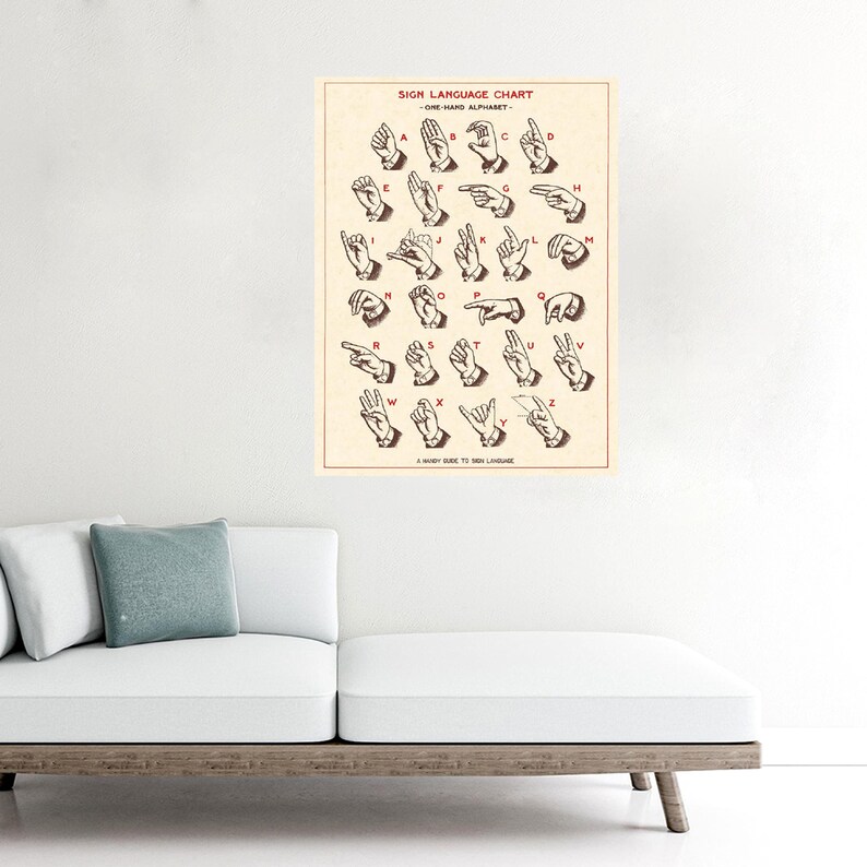 Sign Language Alphabet Chart Vintage Style Poster No Framed - Etsy