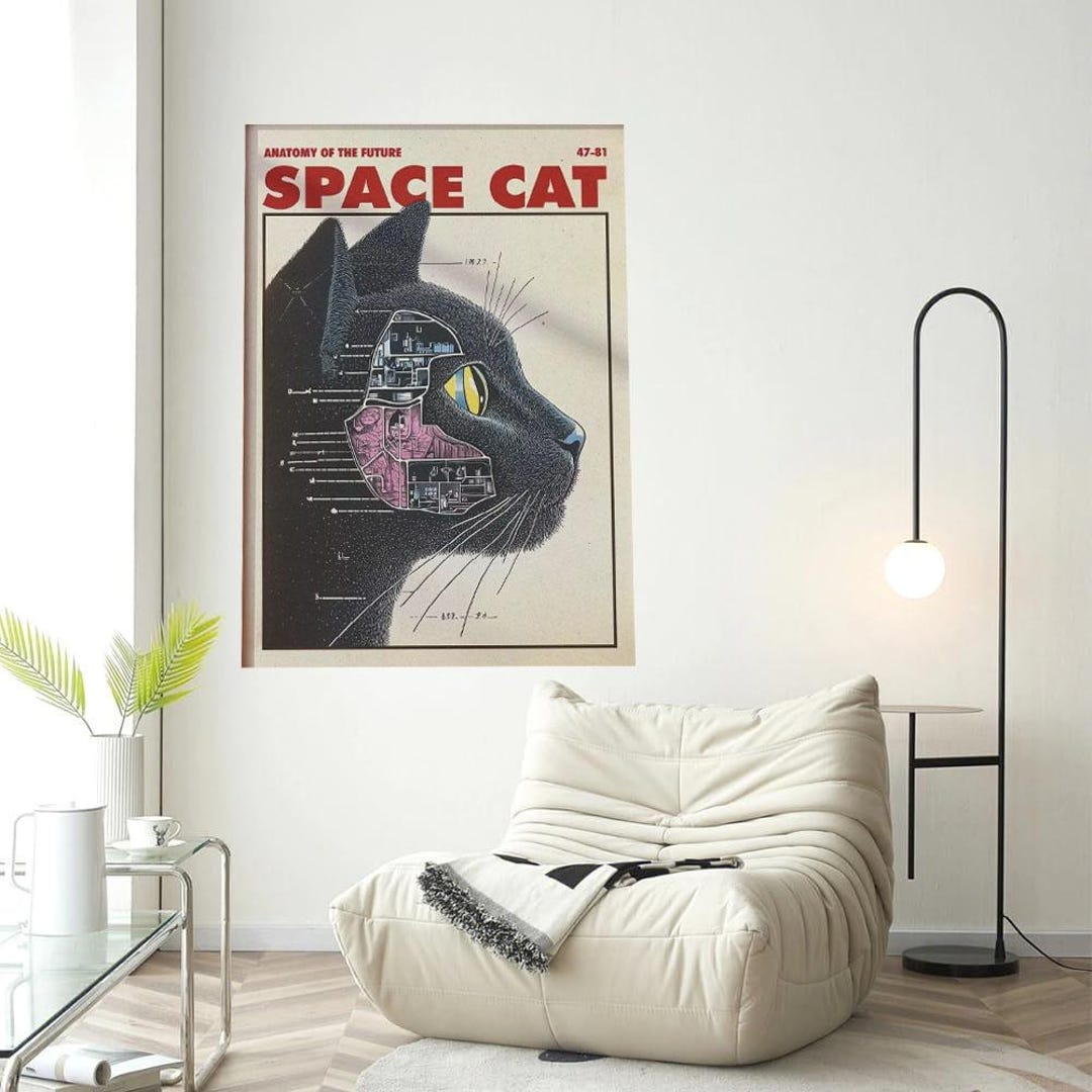Retro Futuristic Space Cat Poster - Vintage Scientific Anatomy Art for ...