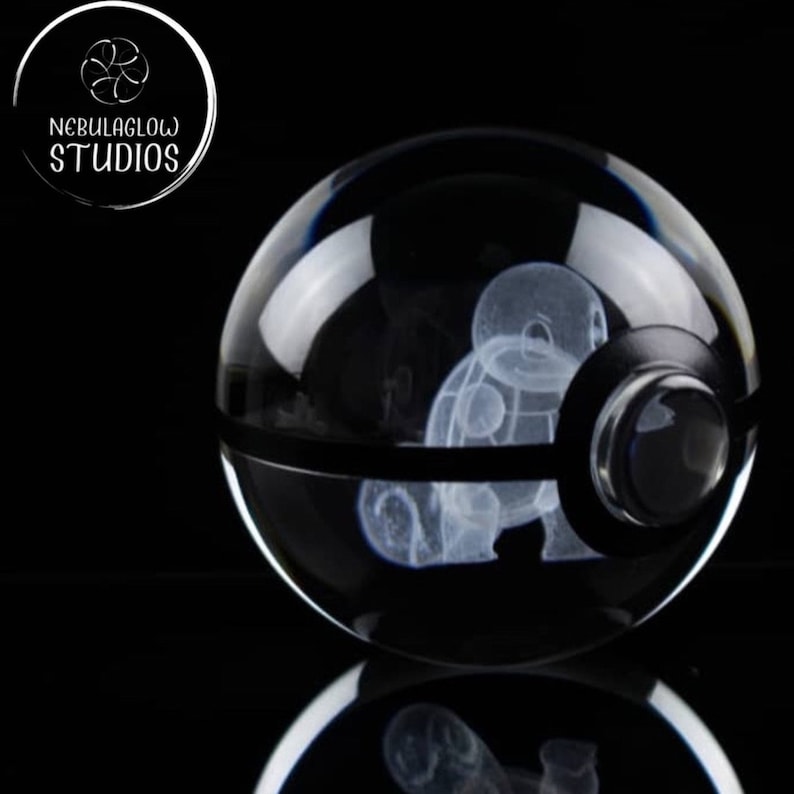Custom 50mm Squirtle 3D Crystal Pokeball Glass Resin Laser Engraved LED ...