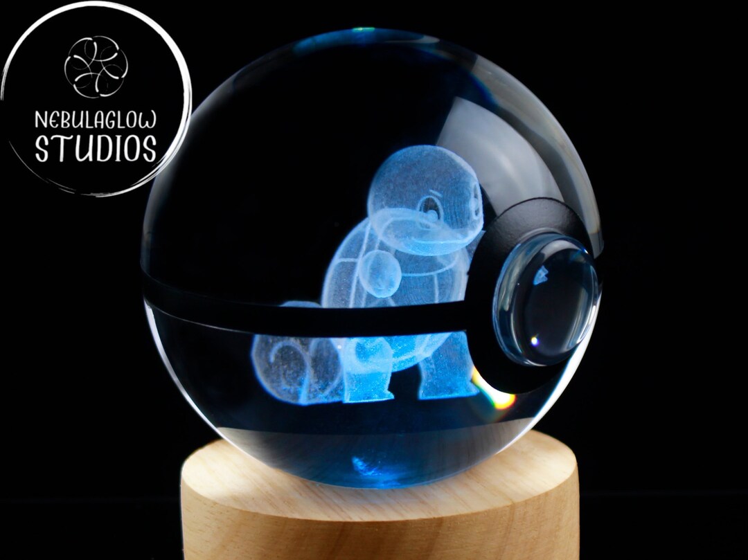 Custom 50mm Squirtle 3D Crystal Pokeball Glass Resin Laser Engraved LED ...