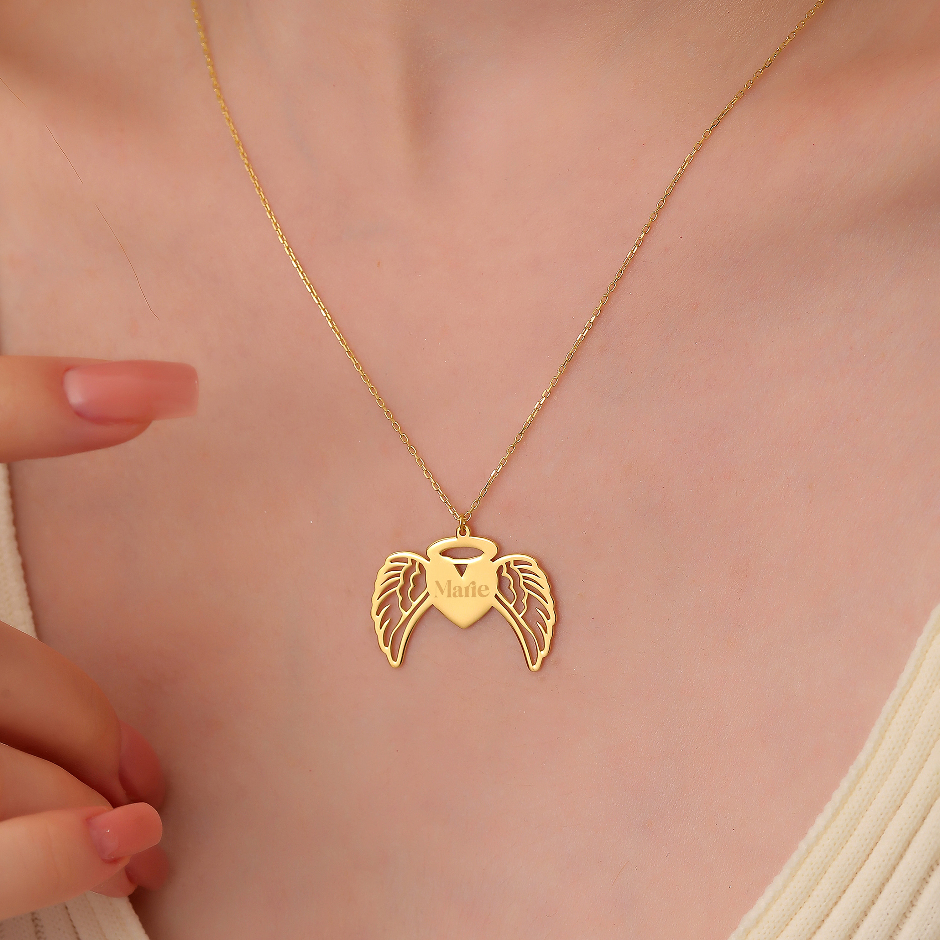 14K Gold Angel Wings Heart Necklace: Personalized Love Pendant - Etsy