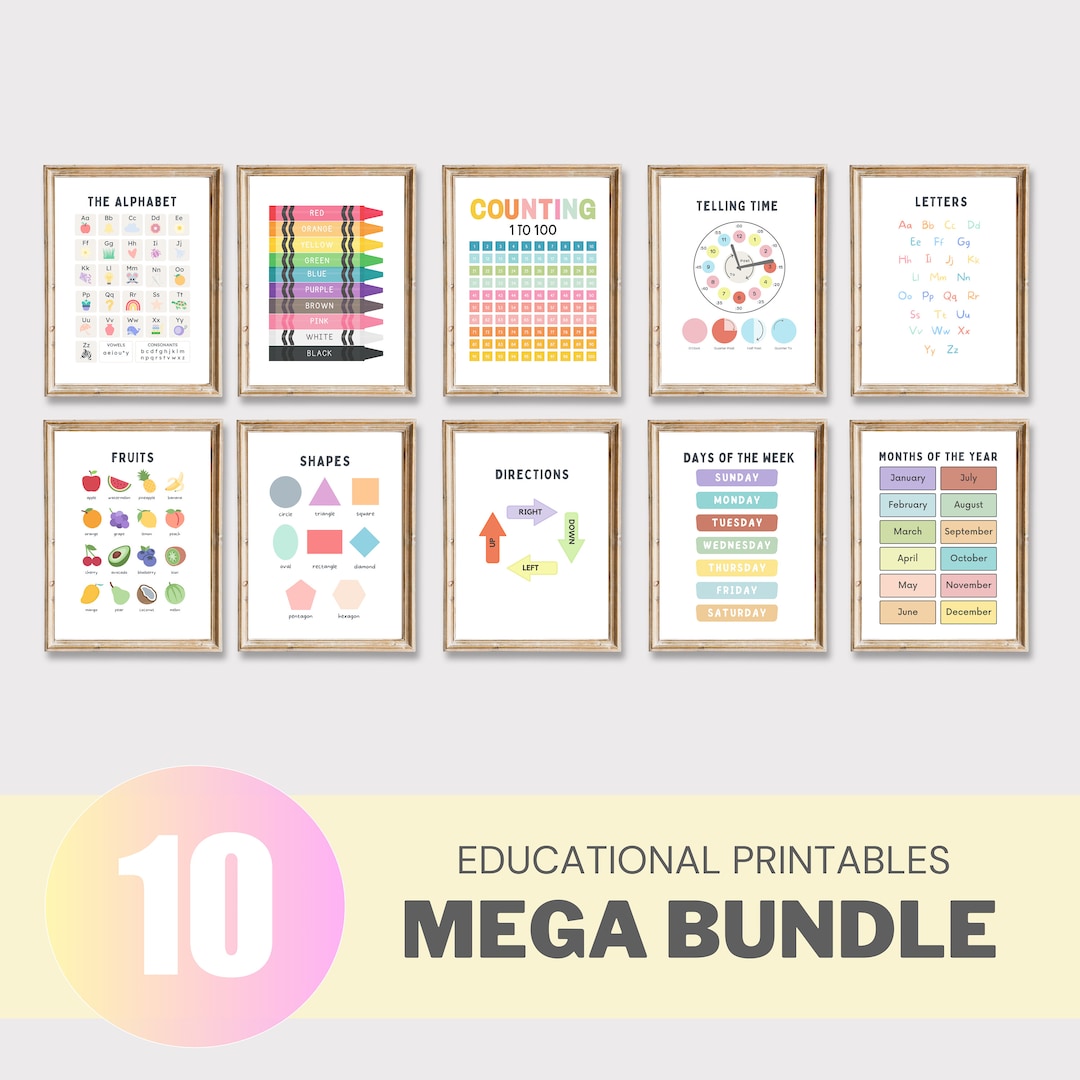 Set of Educational Posters, 10 Home School Printables,alphabet Poster ...