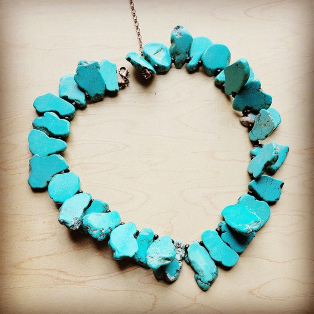 Chunky Blue Turquoise Slab Collar Necklace - Etsy