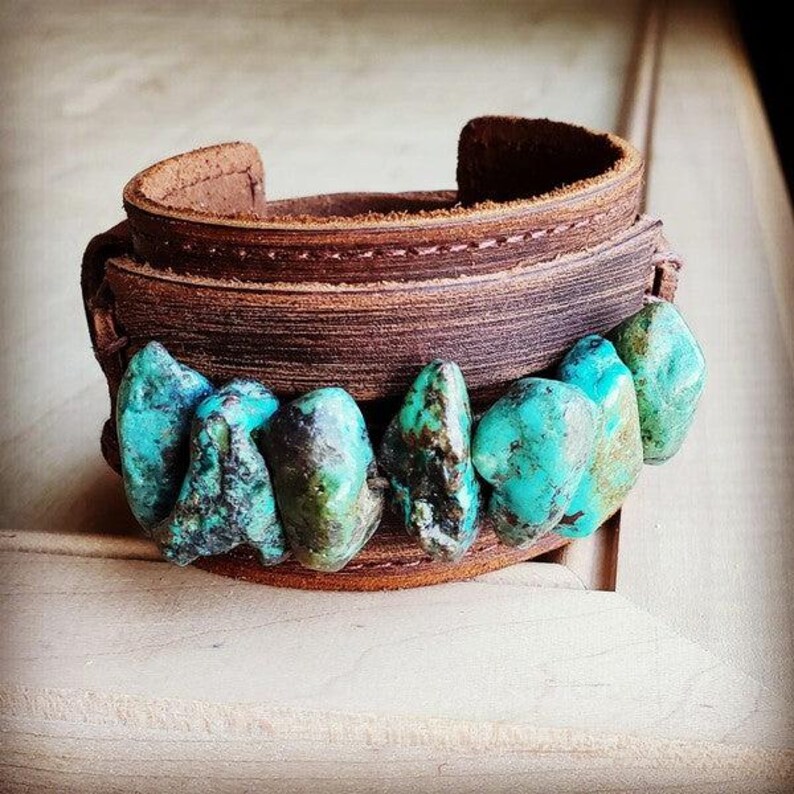 Leather Cuff With Large Natural Turquoise Chunks - Etsy