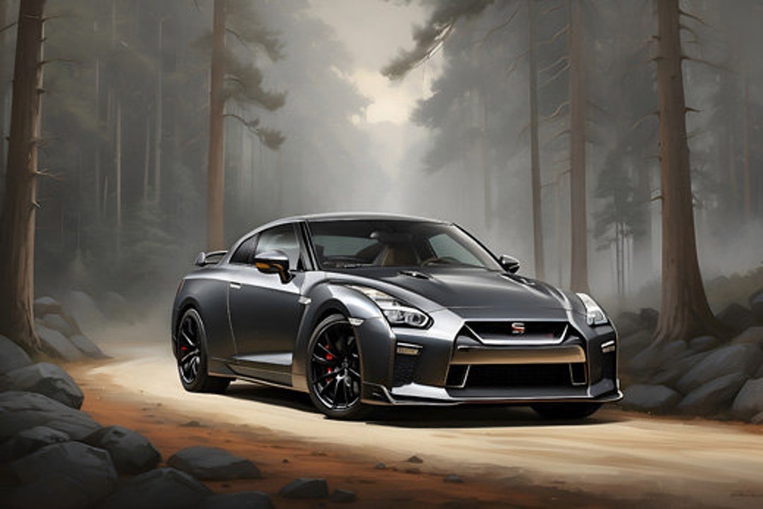 Printable Painting of a Nissan GT-R Driving on a Forest Road - Etsy