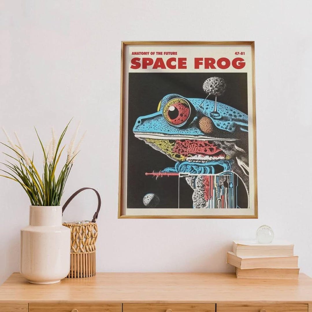Retro Futuristic Frog Anatomy Poster - Surrealist Art Print Poster No ...