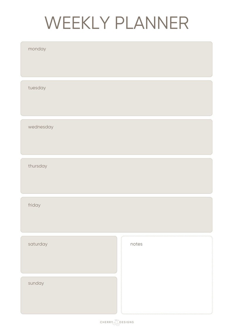 WEEKLY PLANNER BEIGE A4, Template, Monthly Planner, Daily Planner ...