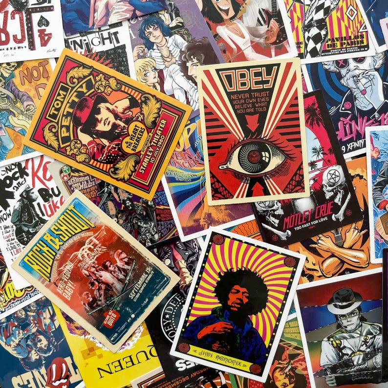 50pcs Rock Band Stickers Pack, Vintage Concert Poster Stickers, Retro ...