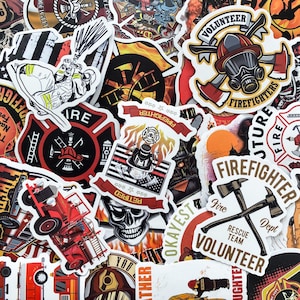 50pcs Firefighter Stickers Pack, Fireman Helmet Stickers, Rescue Hero ...