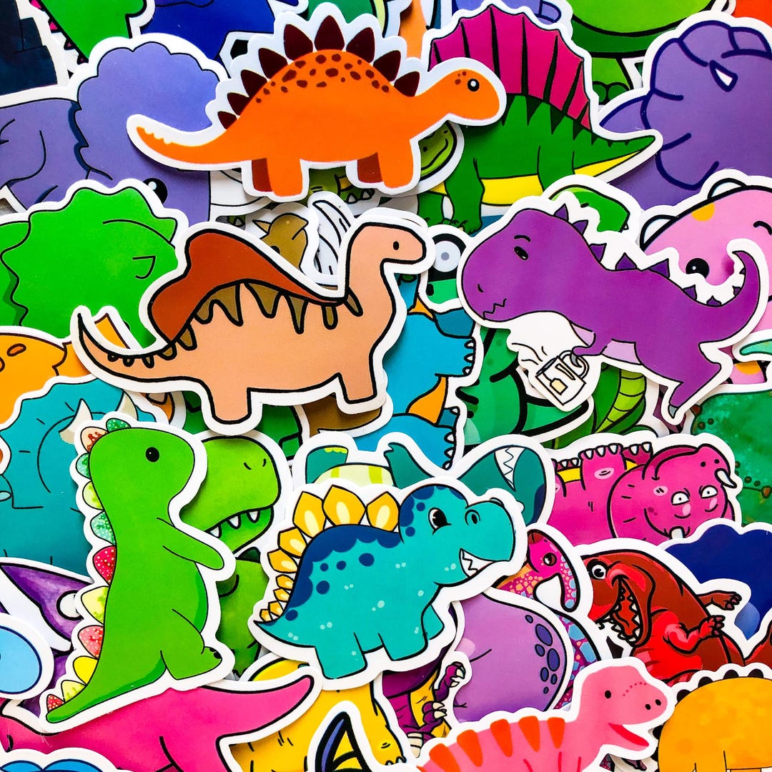 100pcs Dino Stickers, Cute Dinosaur Stickers, Fun T-rex and Triceratops ...