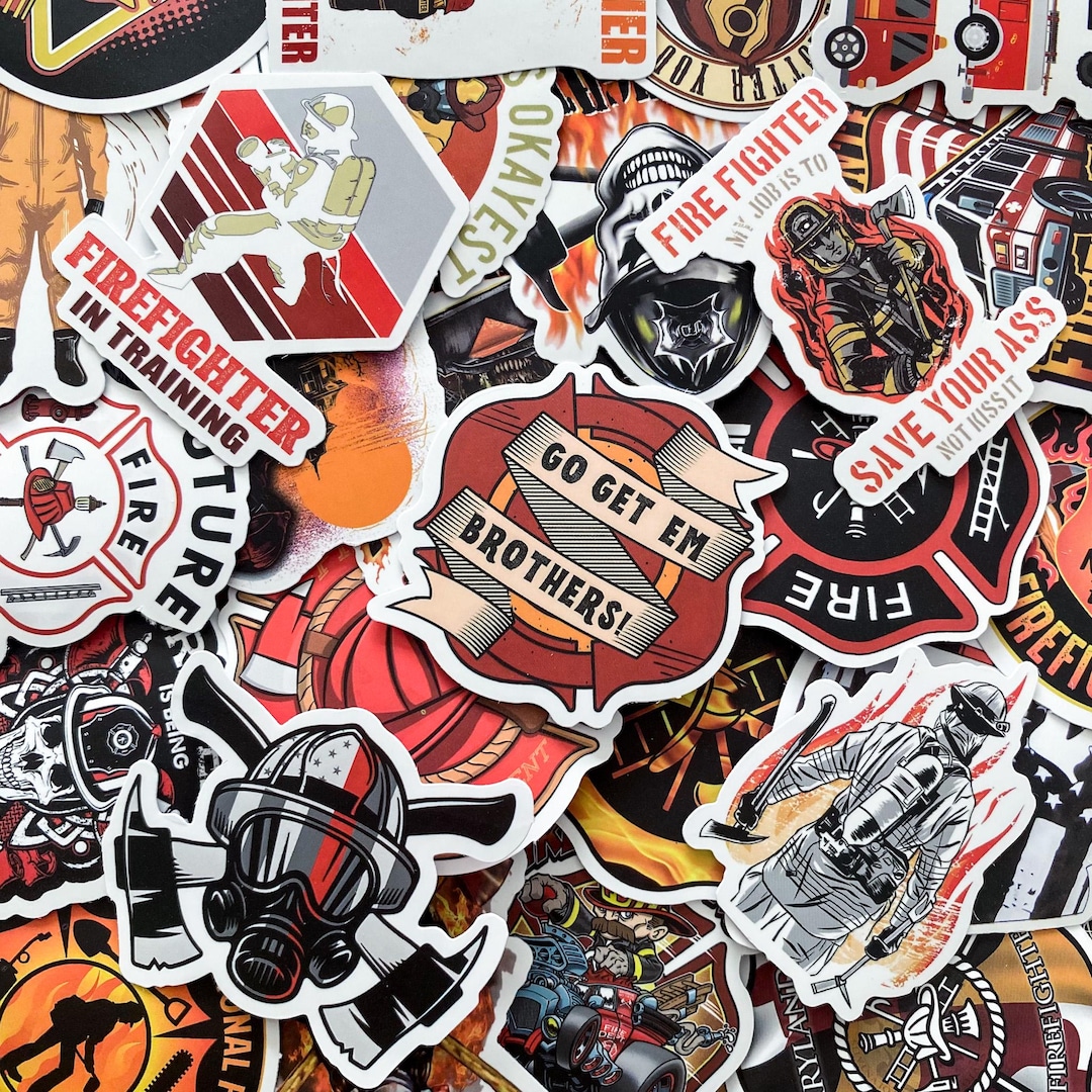 50pcs Firefighter Stickers Pack, Fireman Helmet Stickers, Rescue Hero ...