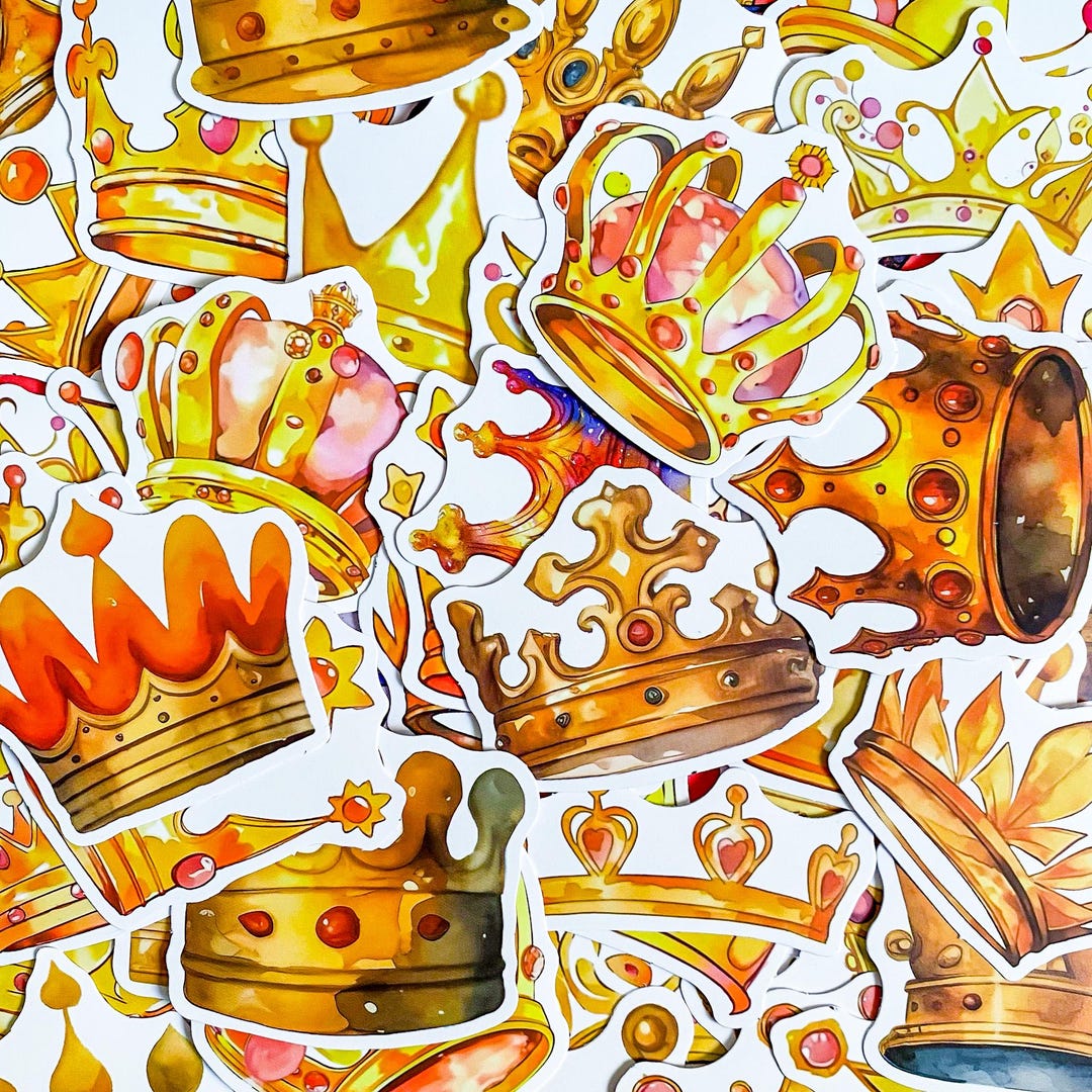 50 Random Crown Stickers, Regal Gold Stickers, King and Queen Crown ...