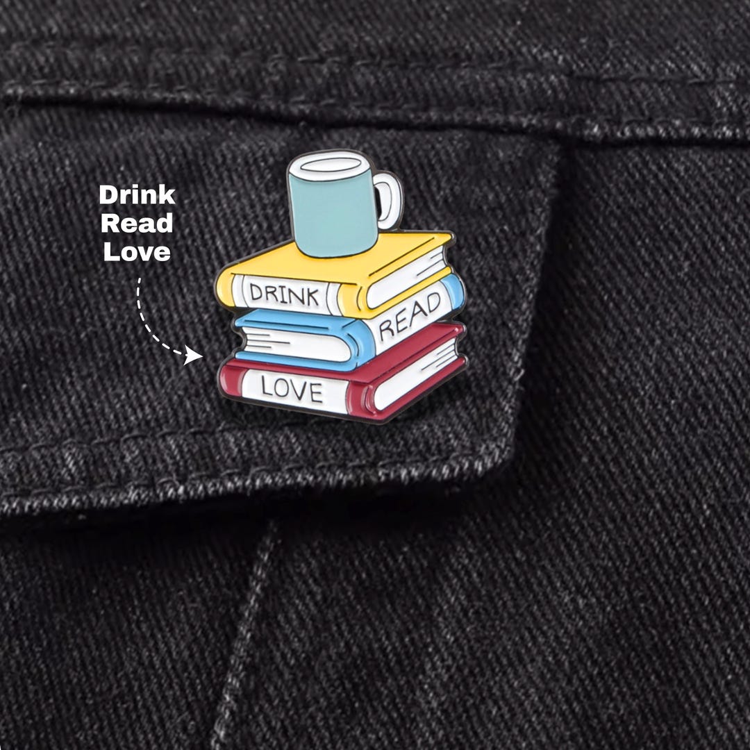 Drink Read Love Enamel Pin – Cute Book Lover Pins, Funny Reading Pins ...