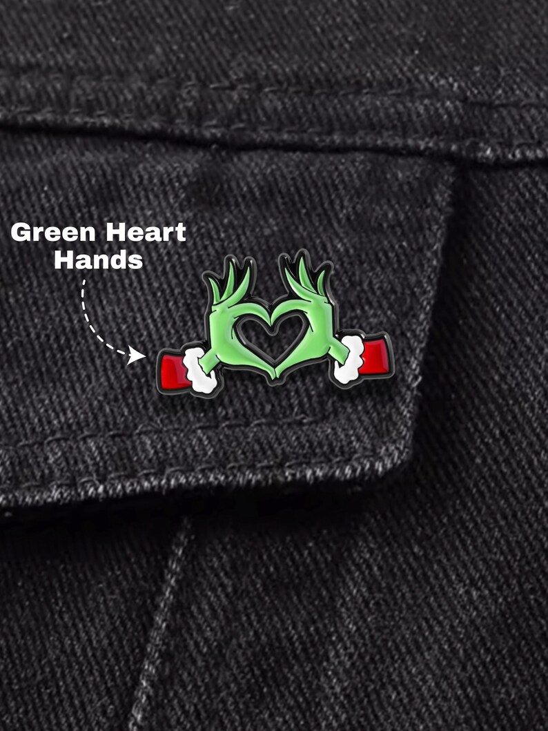 Green Heart Hands Enamel Pins – Funny Christmas Love Pins, Cute Holiday ...