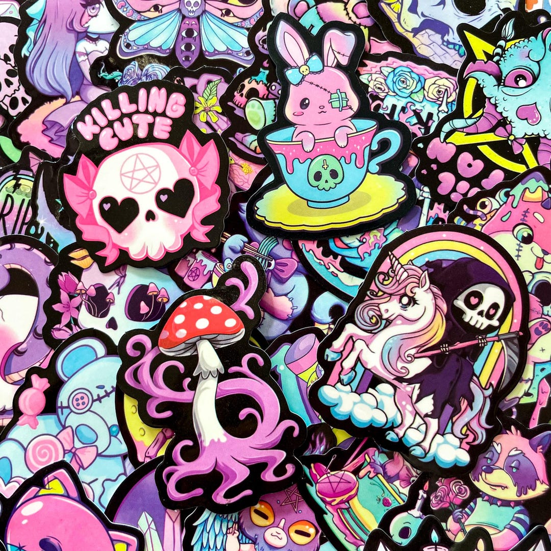 100pcs Pastel Goth Stickers, Kawaii Horror Stickers, Spooky Cute Kindle ...