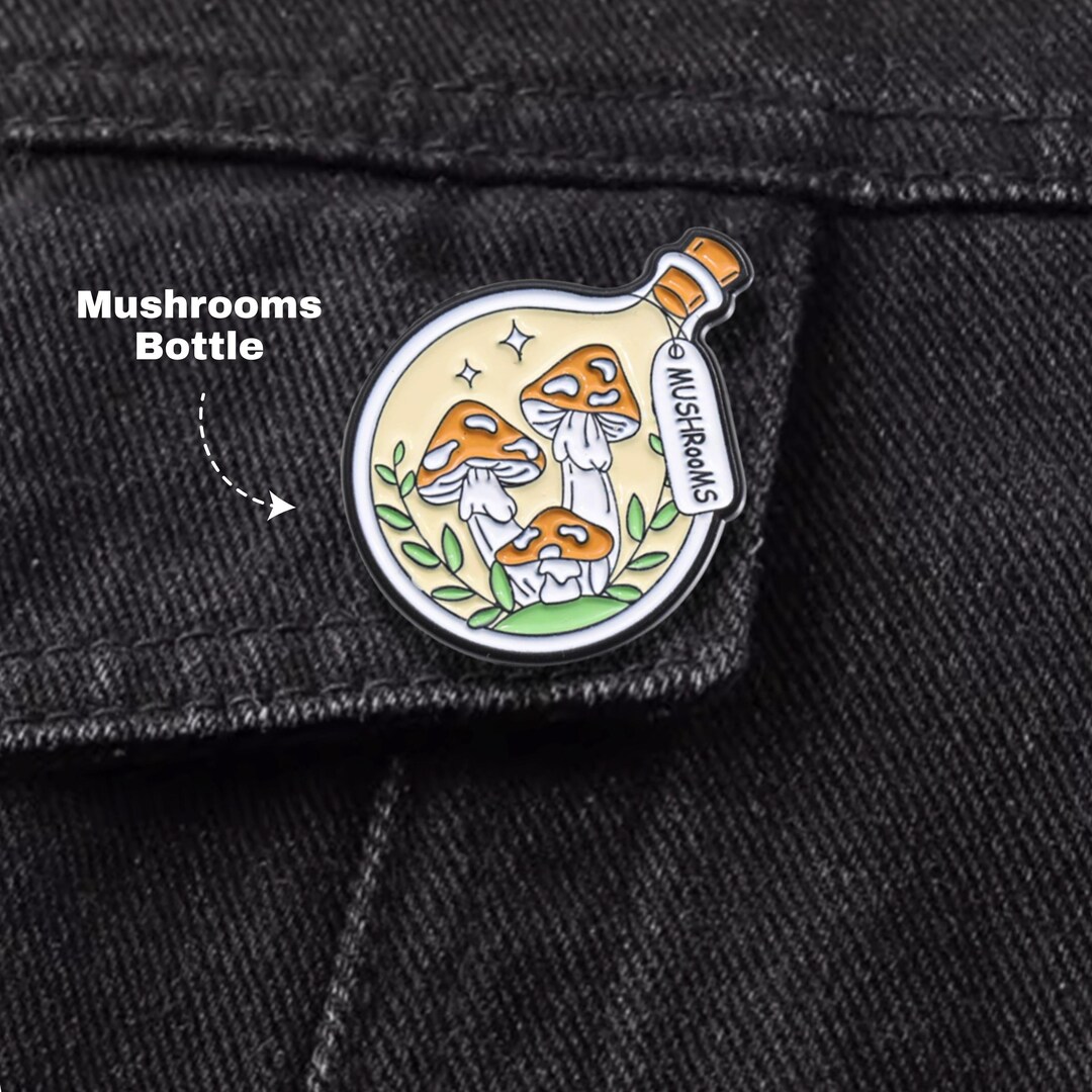 Mushrooms Bottle Enamel Pin – Cute Mushroom Pins, Funny Cottagecore ...